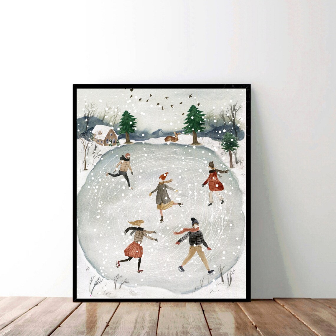 Winter Decor Ice Skating Living Room Wall Art Rustic - Etsy