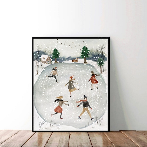 Ice Skating Print Vintage Christmas Winter Wall Art - Etsy