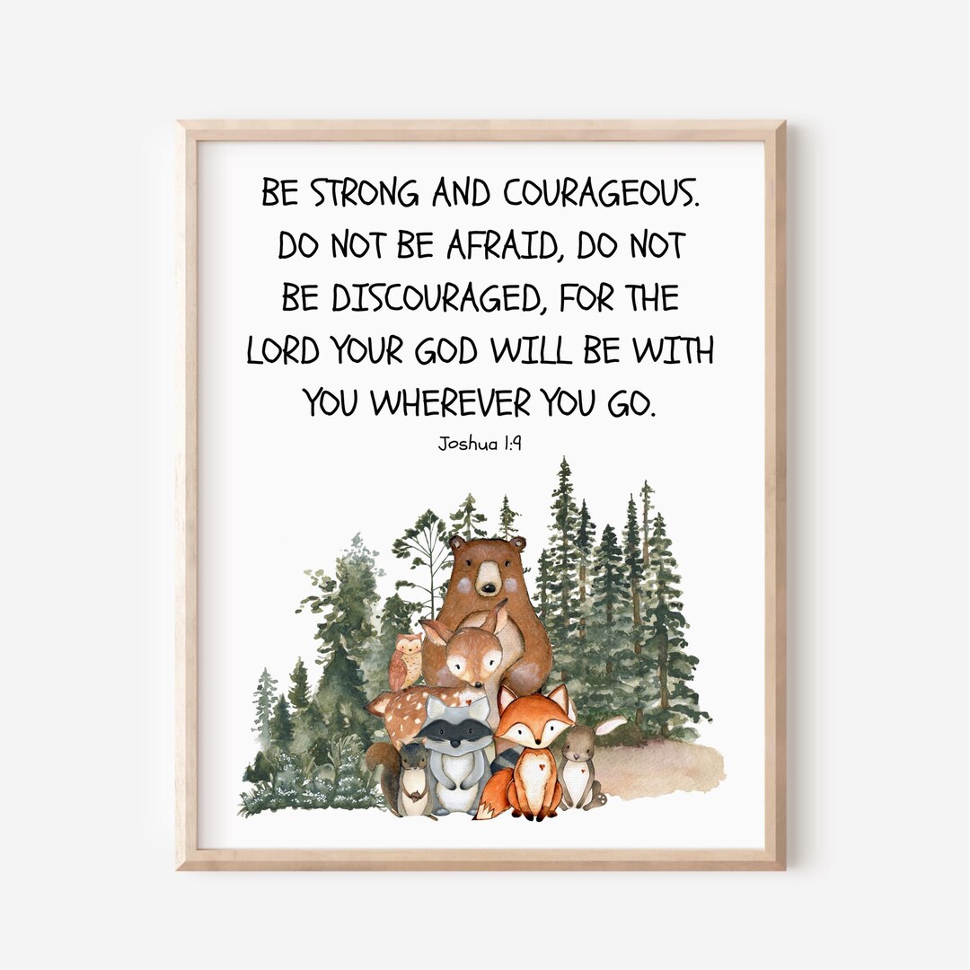 Kids Bible Verse Wall Art, Scripture Print, Christian Gift, Be Strong ...