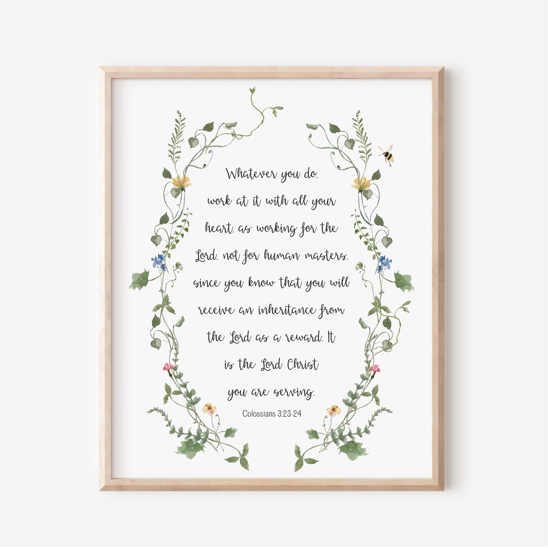 Colossians 3:23-24, Work for the Lord, Bible Verse Wall Art, Christian ...