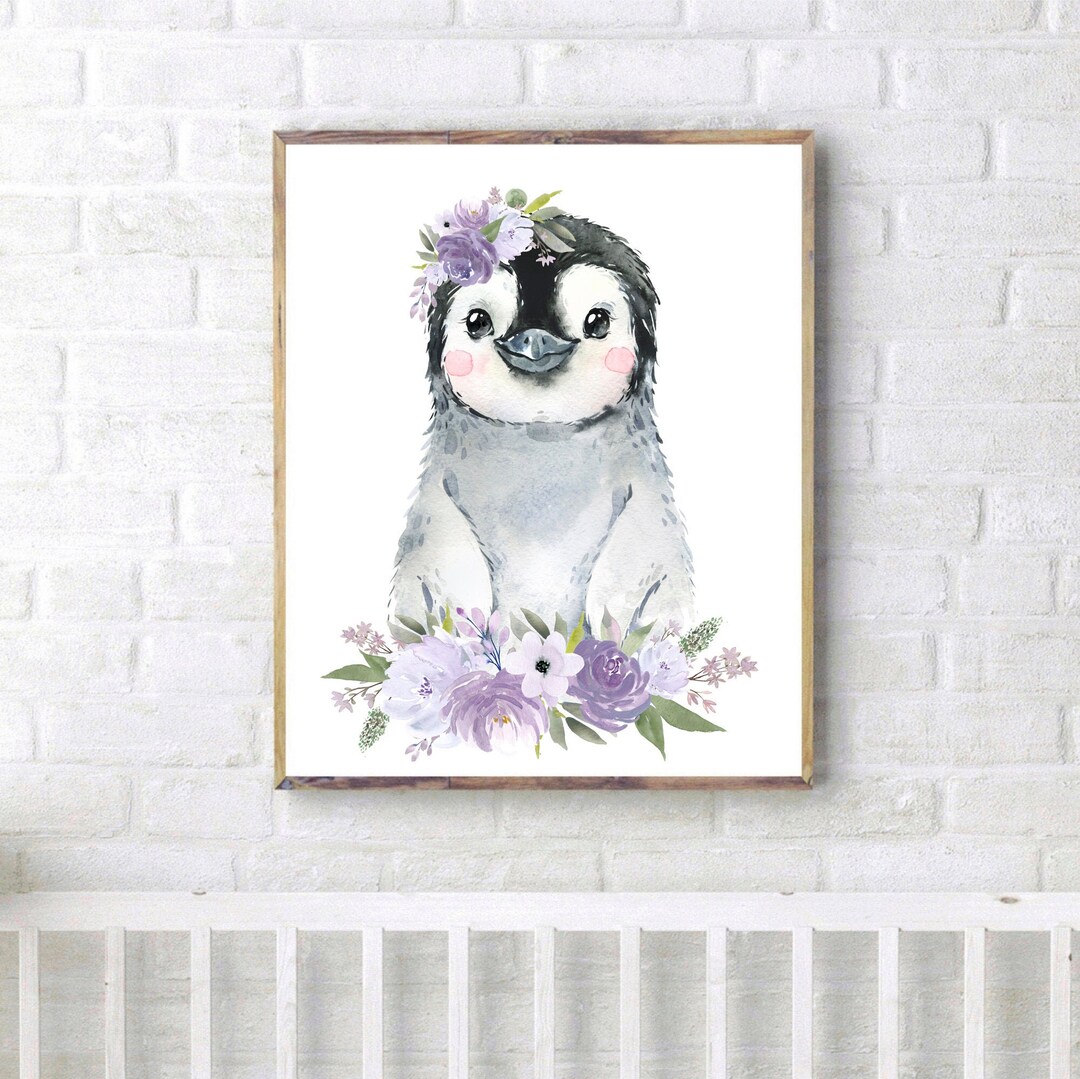 Watercolor Penguin, Nursery Wall Art, Girls Room Decor, Watercolor ...