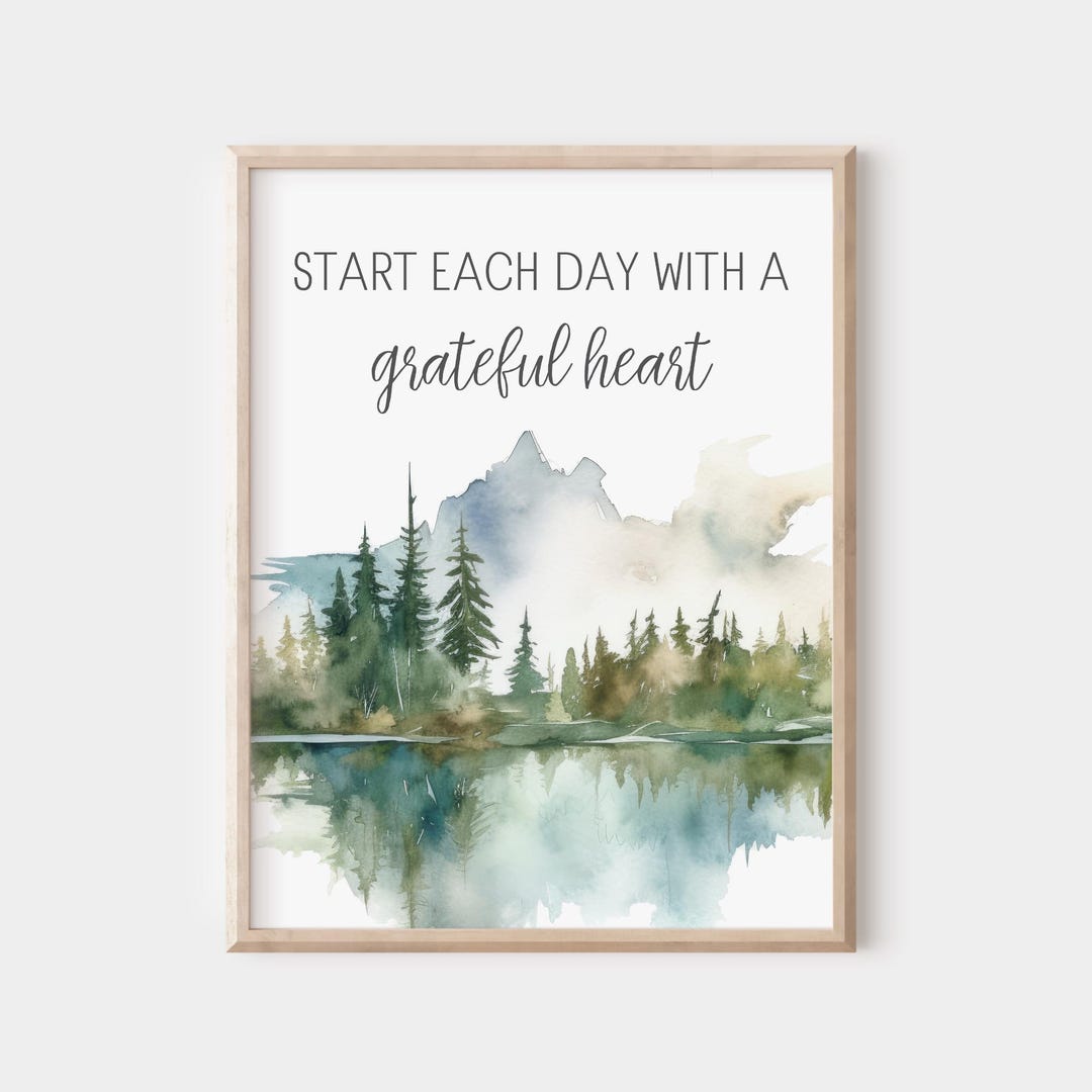 Start Each Day With a Grateful Heart, Inspirational Quote, Watercolor ...