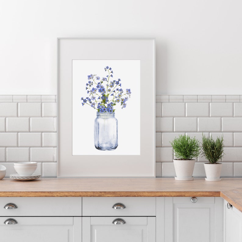 Forget Me Not Painting Watercolor Flowers Bedroom Wall | Etsy