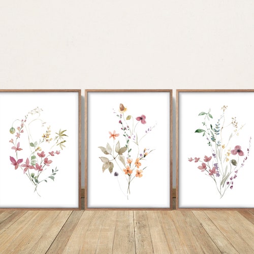 Wildflower Prints Watercolor Flowers Farmhouse Decor Meadow | Etsy