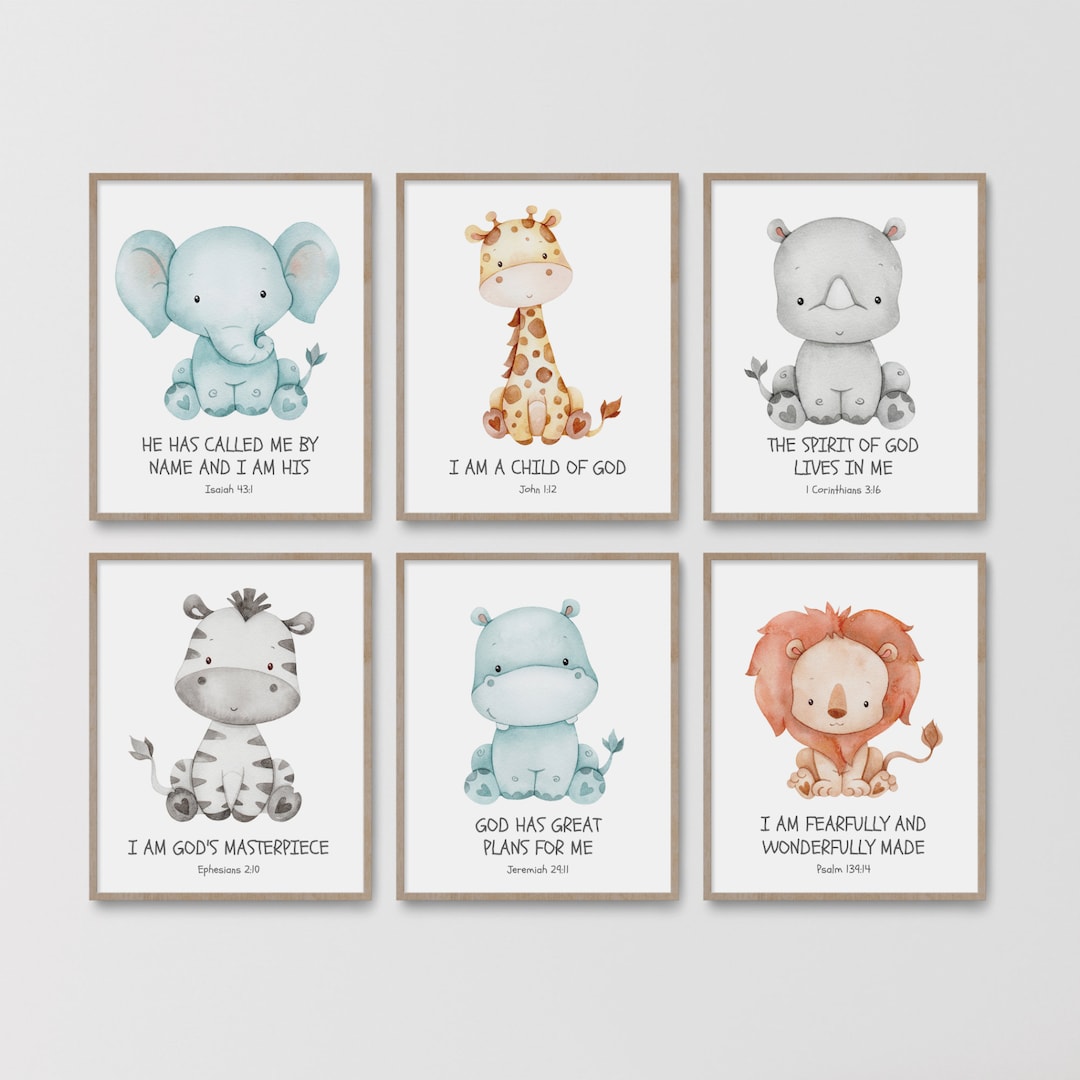 Christian Nursery Decor, Kids Bible Verse Wall Art, Safari Animals ...