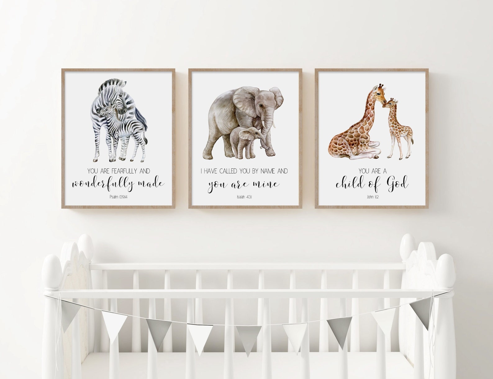 Christian Nursery Decor, Kids Bible Verse Wall Art, Watercolor Animals ...