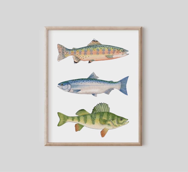 Watercolor Fish Art, Colorful Fish Painting, Home Decor Gift, Fisherman ...