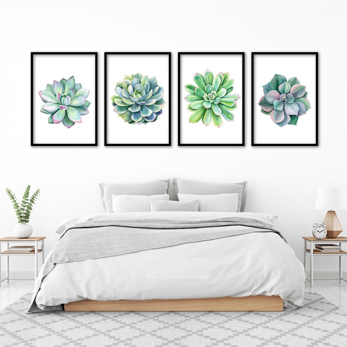 Watercolor Cactus Prints Set of 4 Succulent Wall Art Plant | Etsy