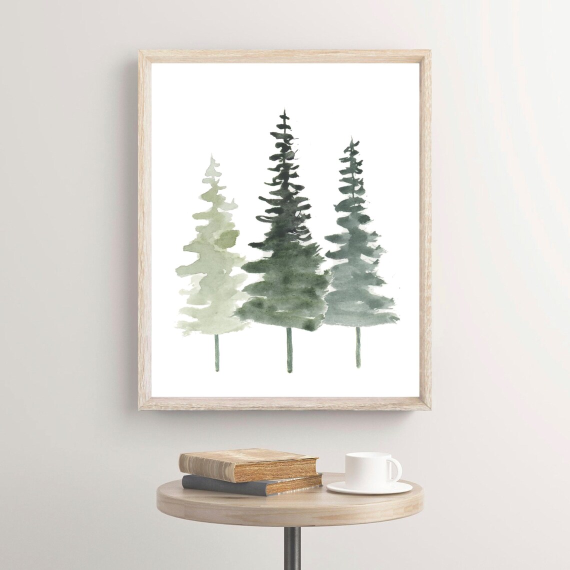 Watercolor Trees Minimalist Landscape Living Room Wall Art | Etsy