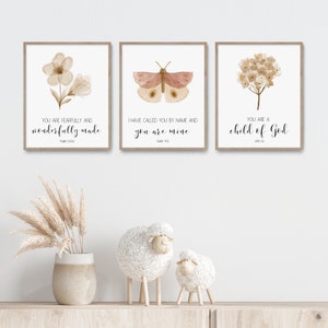 Christian Nursery Decor, Kids Bible Verse Wall Art, Watercolor Flowers ...