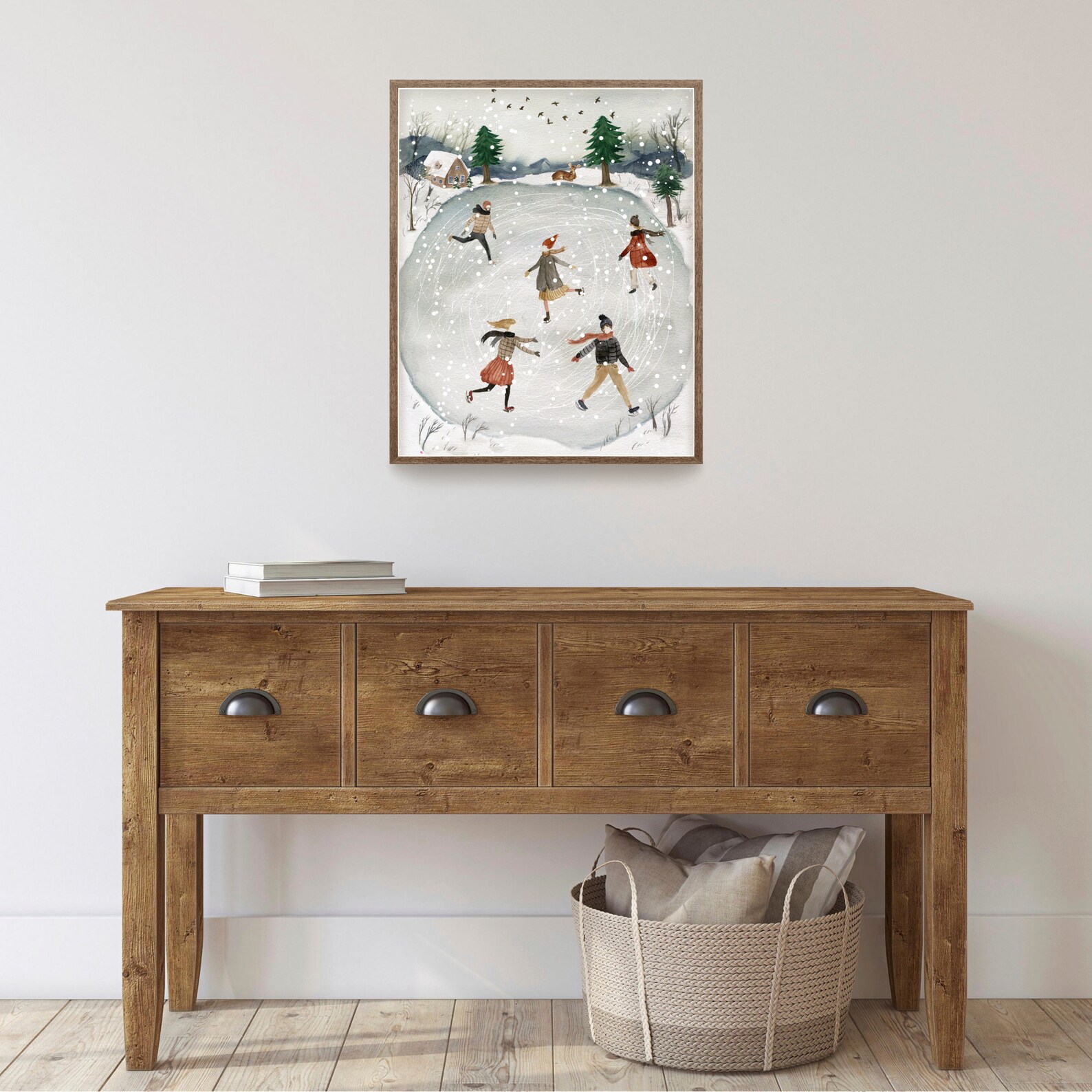 Winter Decor, Ice Skating, Living Room Wall Art, Rustic Holiday Decor ...