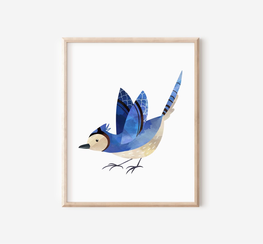 Blue Jay Bird, Folk Art Print, Bird Watercolor Painting, Blue Wall Art ...