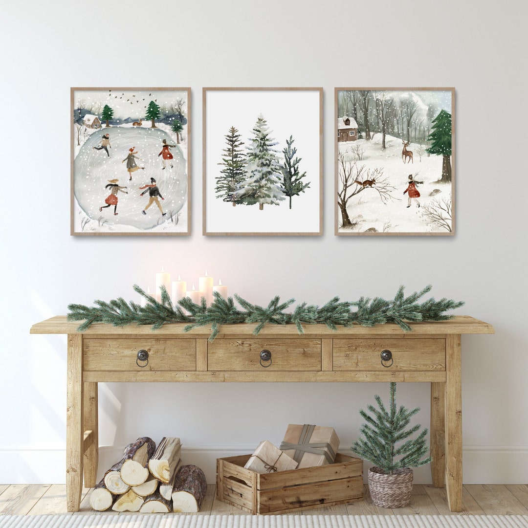 Winter Wonderland Whimsical Folk Art Living Room Wall Art - Etsy