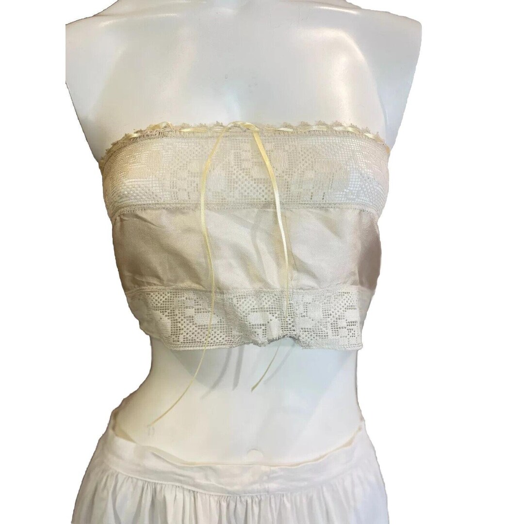 Antique 20s Flapper Satin and Lace Bralette Ivory Drawstring Hook & Eye ...
