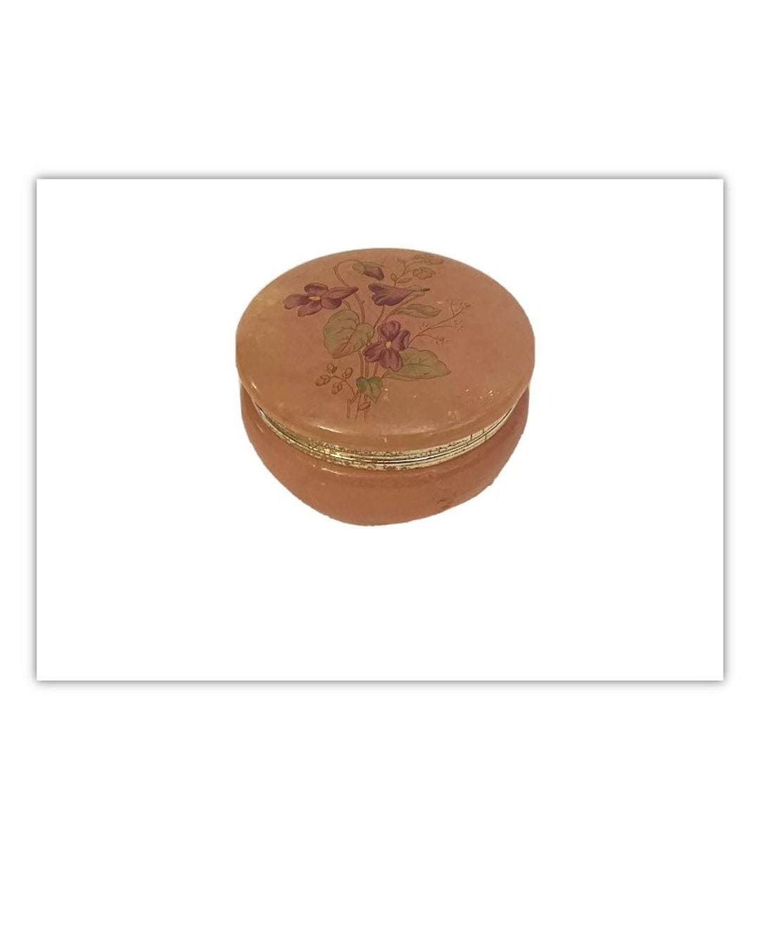 Vintage Pink Alabaster Round Box - Etsy