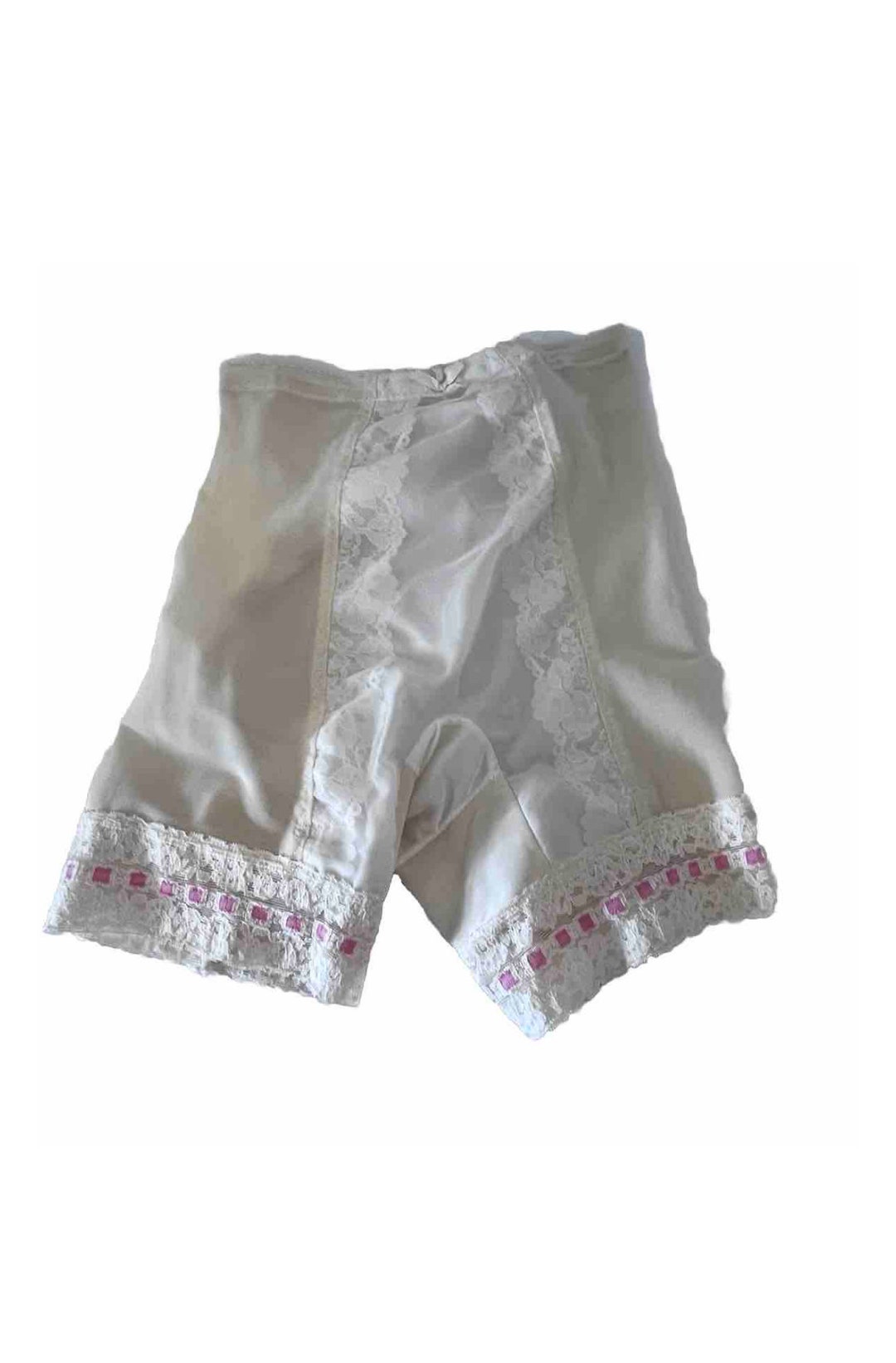 Vintage White Lace Girdle With Garters Pink Ribbon Trim - Etsy