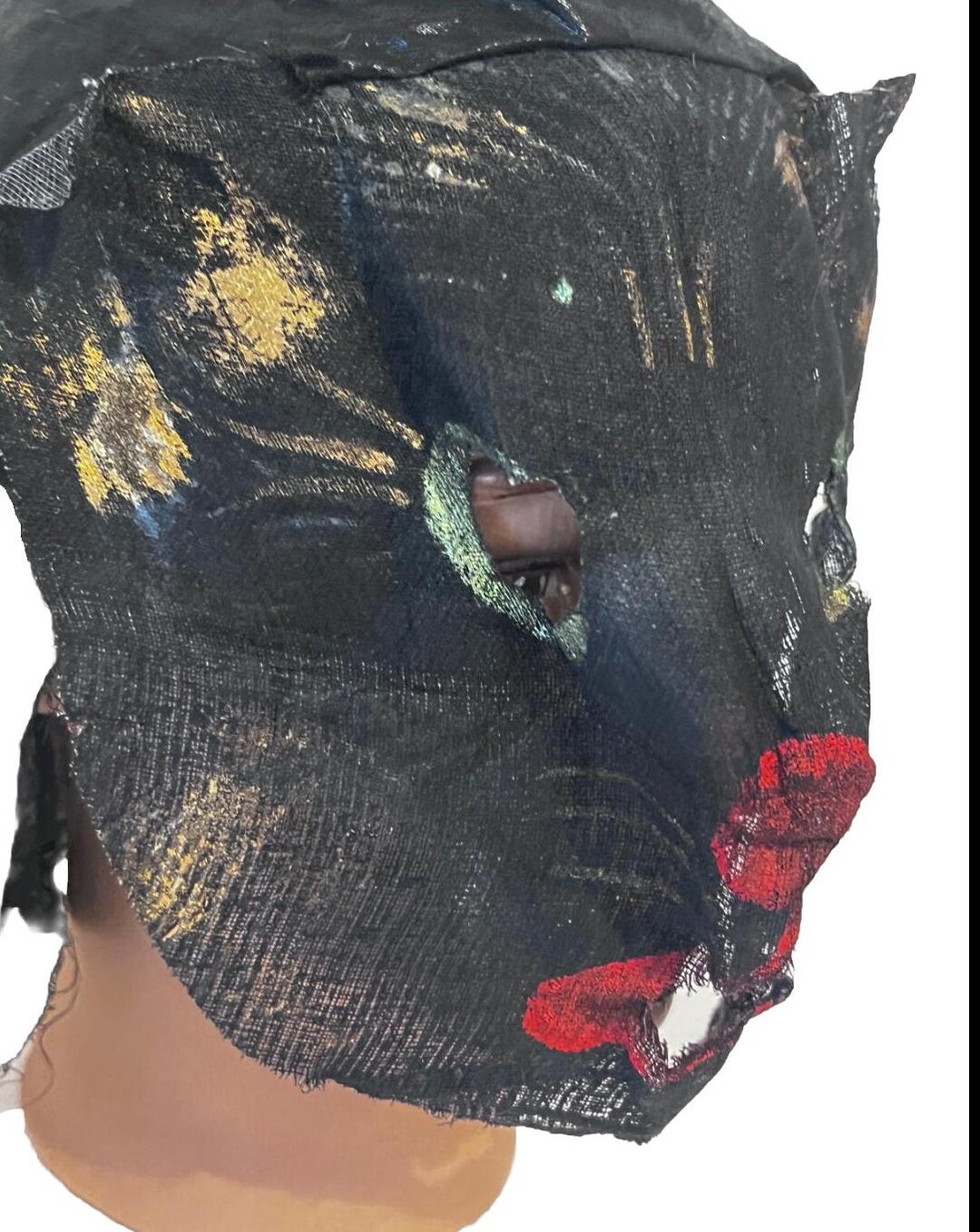 Early Halloween Burlap Scary Cat Face Mask Hood Hand Painted Creepy - Etsy