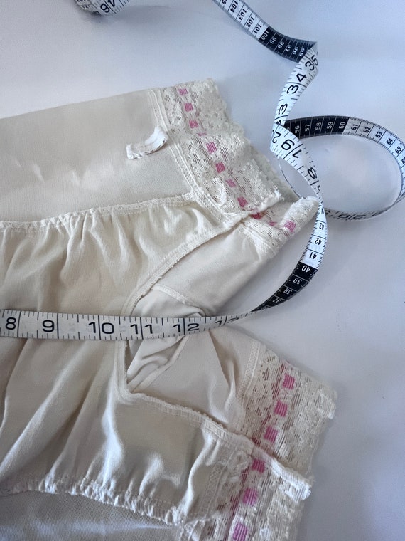 Vintage White lace girdle with garters Pink ribbon tr… - Gem