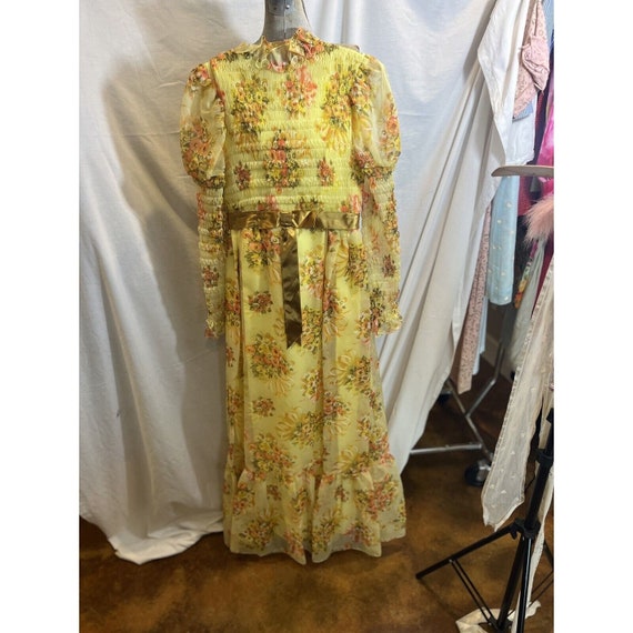 Vintage 70's Yellow floral Renfaire Prairie Dress Boh… - Gem