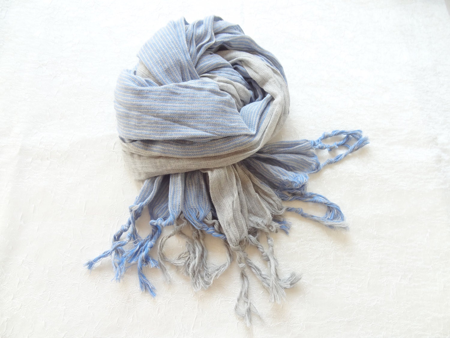 Handwoven Infinity Scarf, Blue,grey Striped Scarves, Natural,organic ...