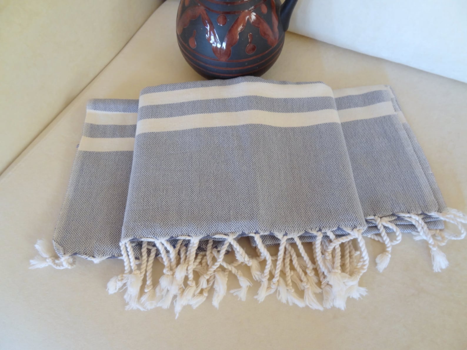 Traditional Turkish Towel-Ottoman Peshtemal Towel Grey.Ecru | Etsy