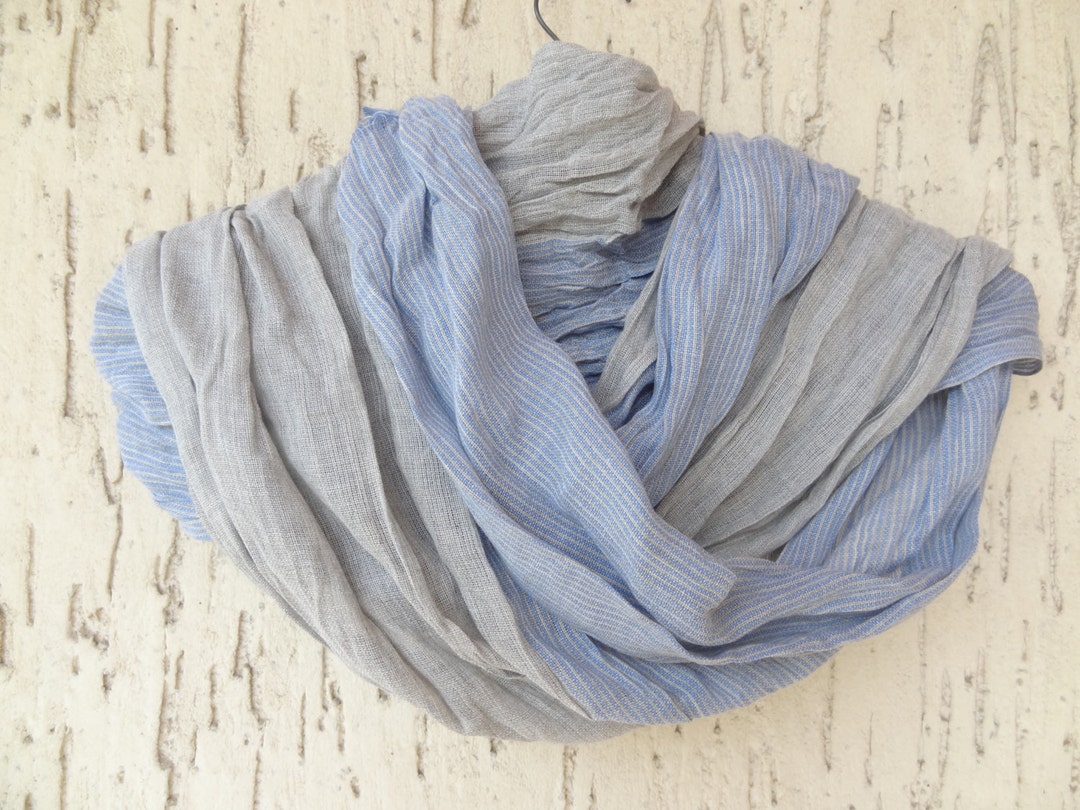 Handwoven Infinity Scarf, Blue,grey Striped Scarves, Natural,organic ...