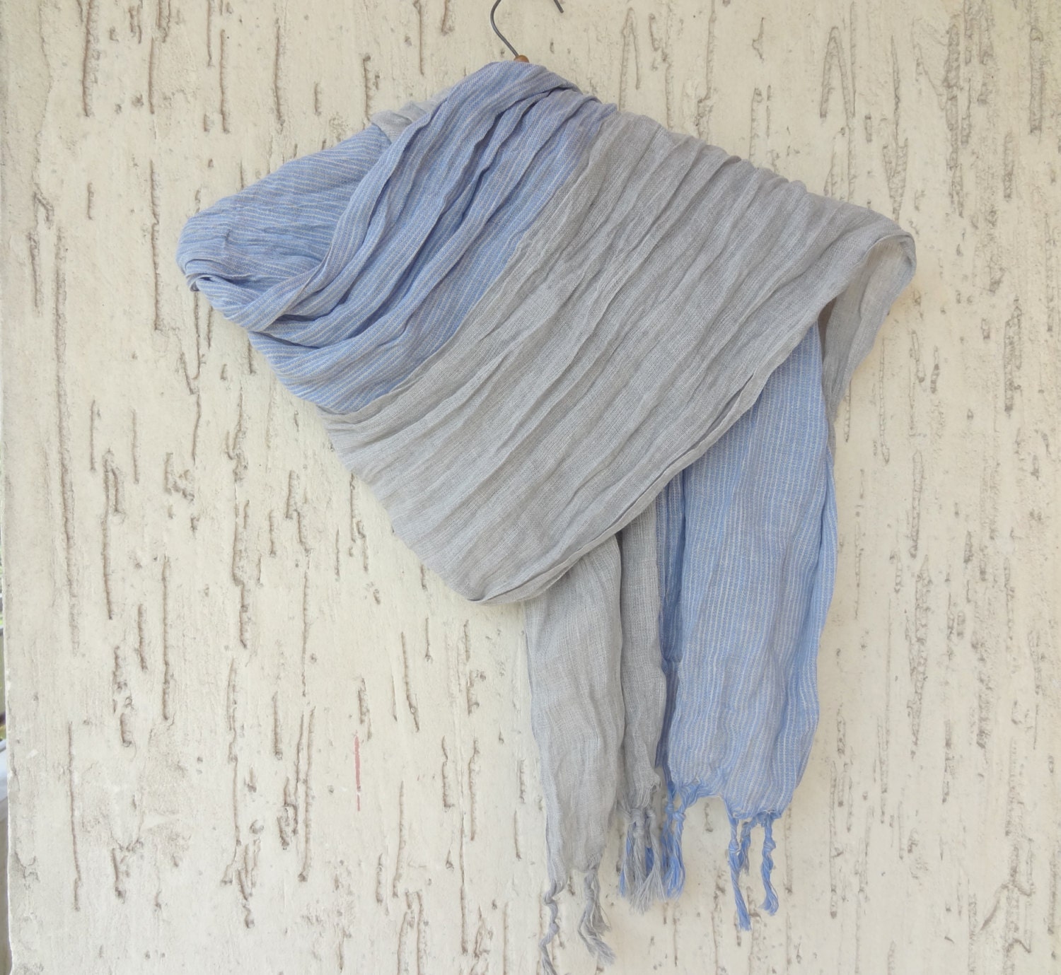 Handwoven Infinity Scarf, Blue,grey Striped Scarves, Natural,organic ...
