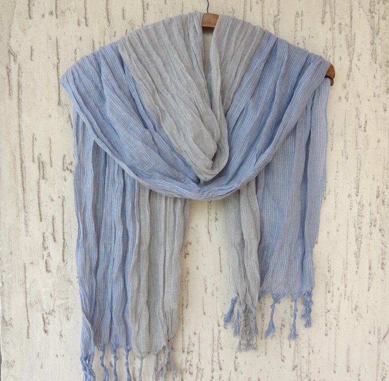 Handwoven Infinity Scarf, Blue,grey Striped Scarves, Natural,organic ...