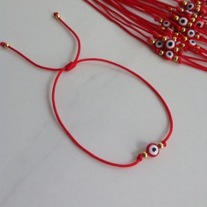 Evil Eye Red String Kabbalah Bracelet Goldtone Bead Good Luck Charm ...