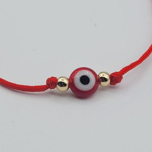 Evil Eye Red String Kabbalah Bracelet Gold 14K Beads Good Luck Charm ...