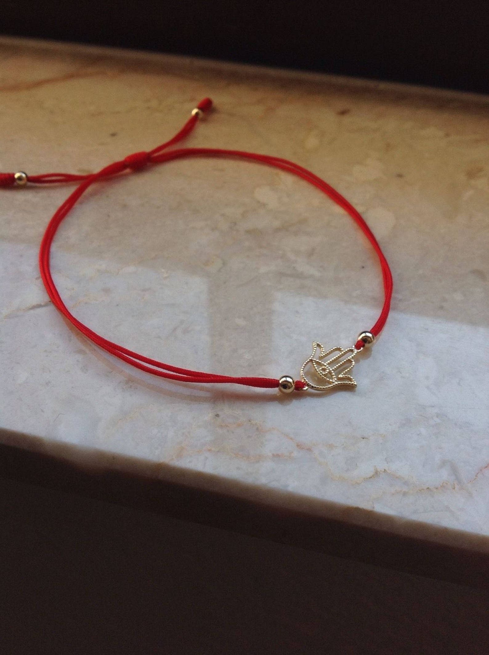 Sterling Silver Hamsa Hand of Fatima Evil Eye Red Cord Bracelet(yellow Gold) - Etsy