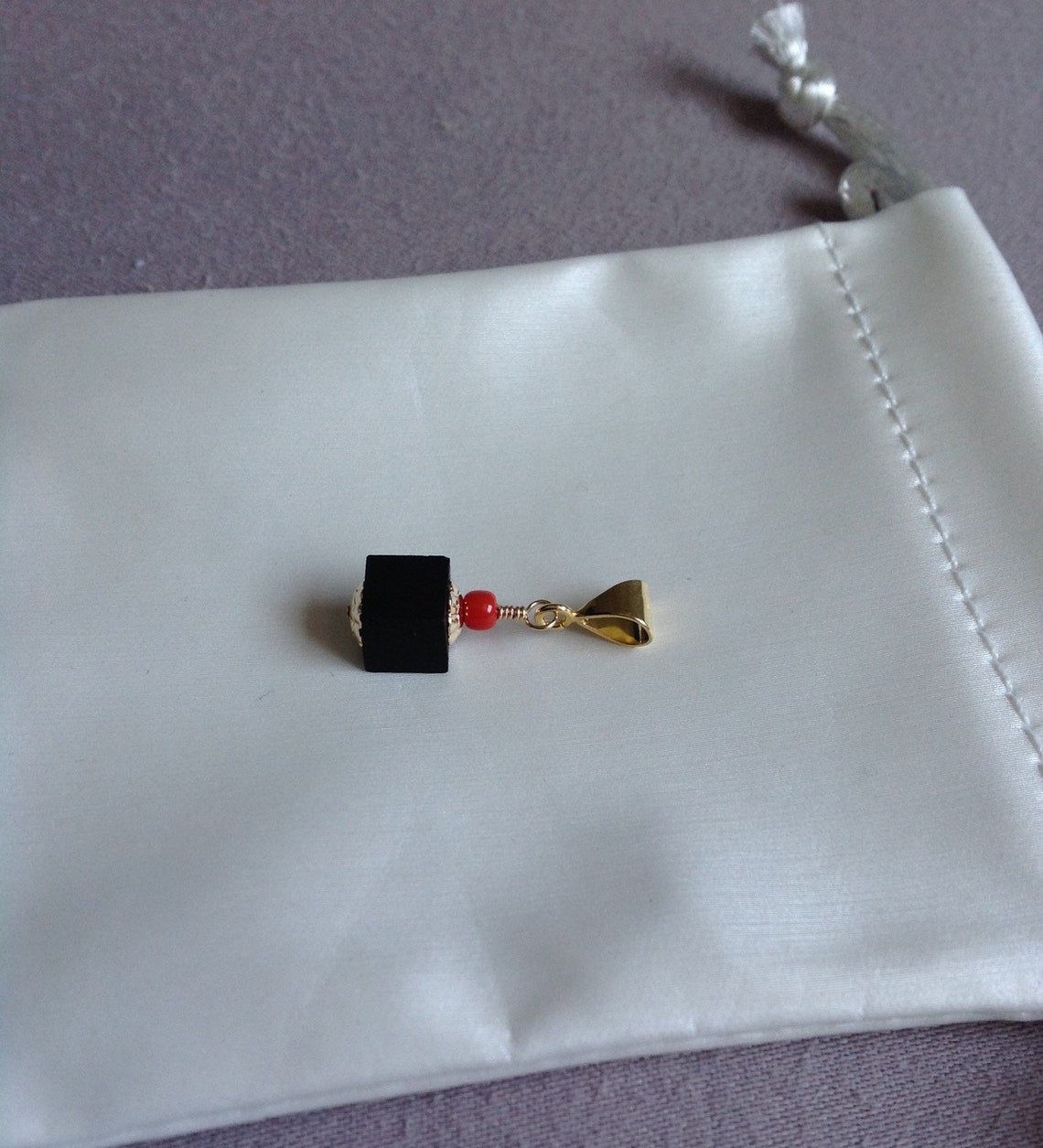 Azabache Coral 925 Gold Filled Pendant Genuine Azabache | Etsy