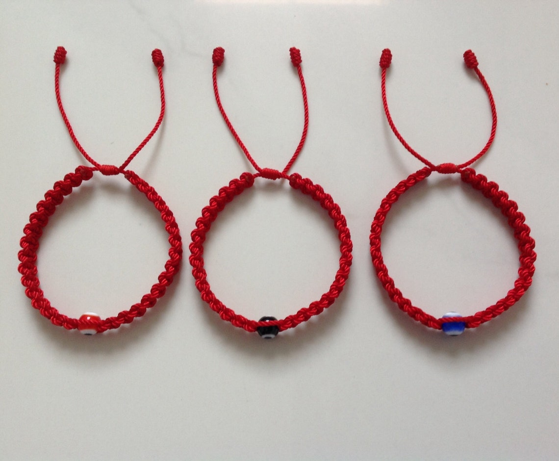3 Red Kabbalah String Bracelet, Glass Evil Eye, Good Luck Charm ...