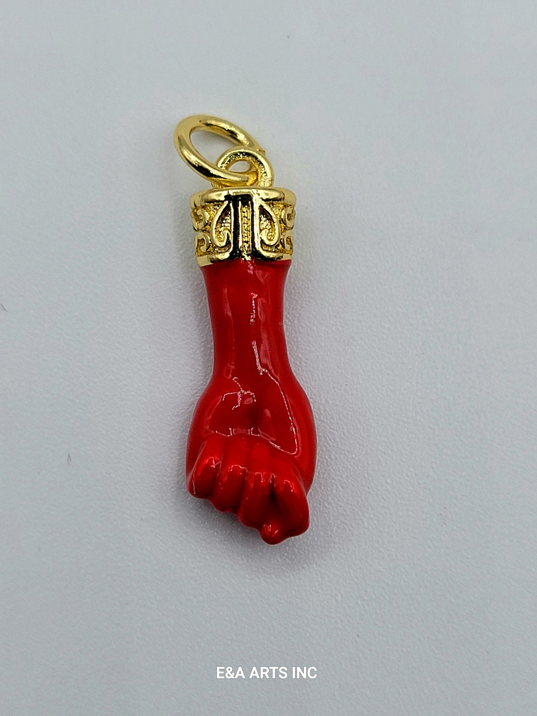 Red Figa Hand Amulet Charm, Gold Plated Good Luck Talisman Protection ...