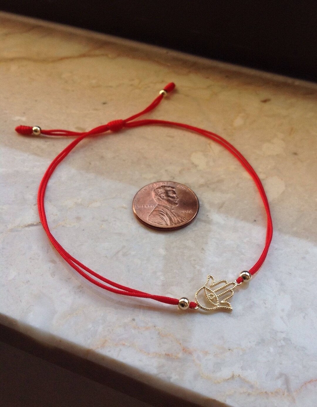 Sterling Silver Hamsa Hand of Fatima Evil Eye Red Cord Bracelet(yellow Gold) - Etsy