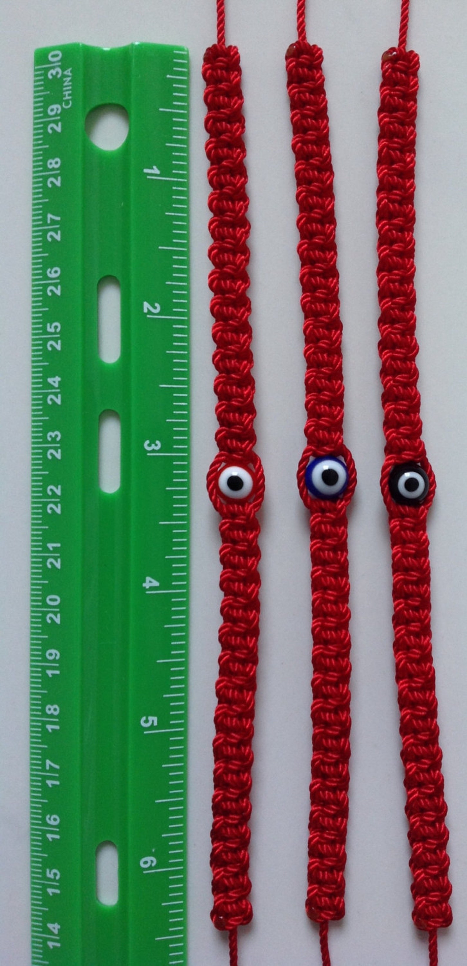 3 Red Kabbalah String Bracelet Glass Evil Eye Good Luck | Etsy