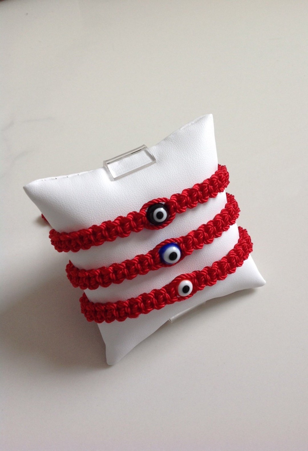 3 Red Kabbalah String Bracelet, Glass Evil Eye, Good Luck Charm ...