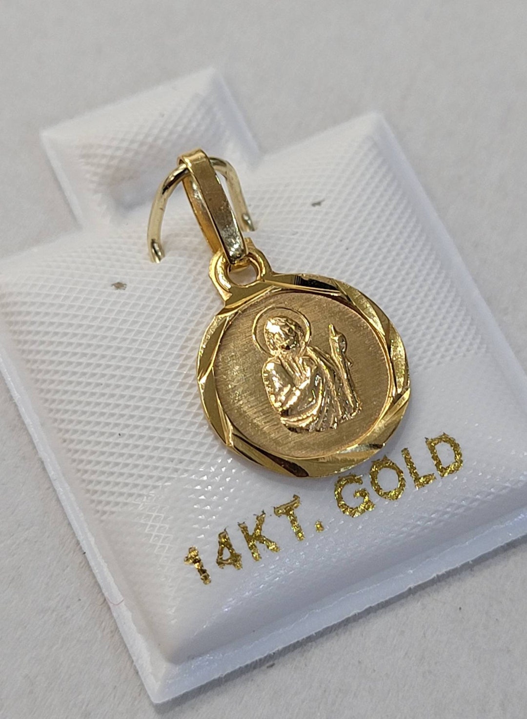 14K Yellow Gold San Judas Pendant, Religious Charm (8mm) for Baby - Etsy