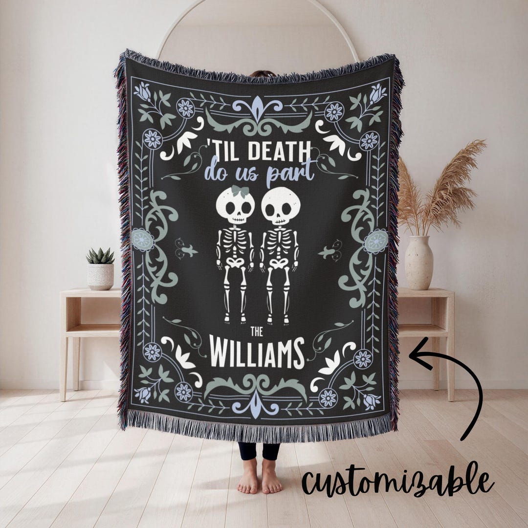 Skeleton Couple 'til Death Woven Blanket | Personalized Couple Blanket ...