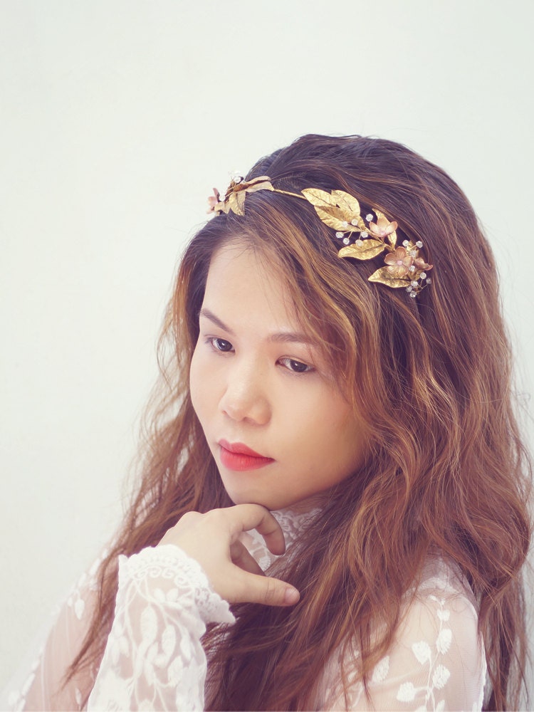 Gold Flower Headbandgreek Headband Made by Polymner Clay | Etsy