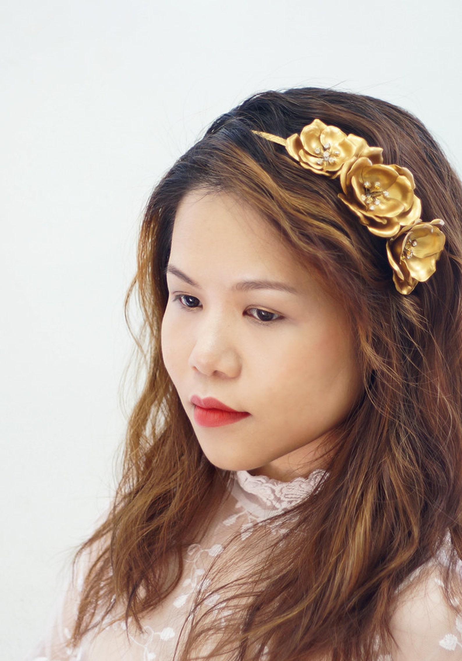 Gold Flower Headbandgreek Headband Made by Polymner Clay | Etsy