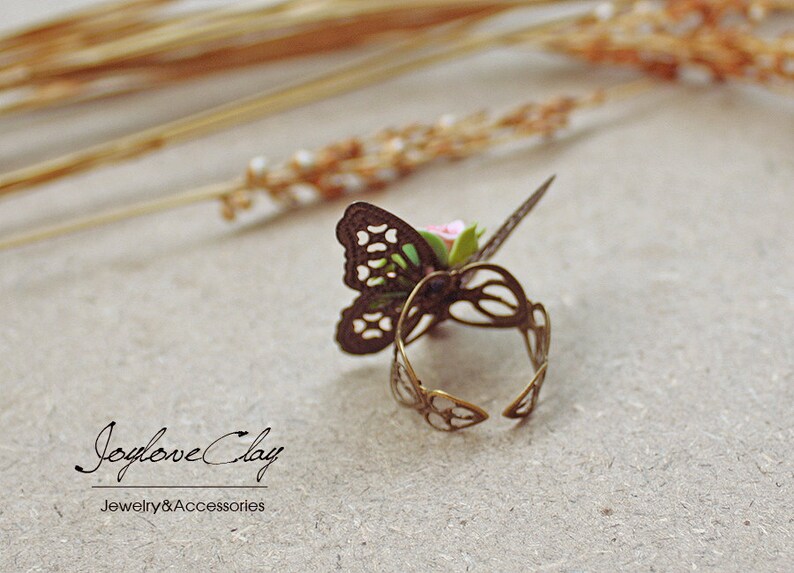 Butterfly and Flowers Ring, Vintage Ring , Jewelry , Bronze - Etsy