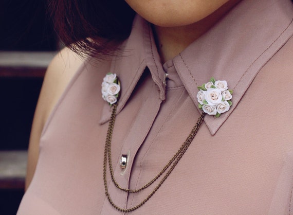 White Rose Collar Tips Collar Brooch Handmade Rose Etsy