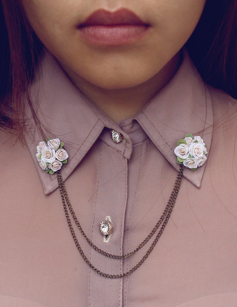 White Rose Collar Tips Collar Brooch Handmade Rose | Etsy