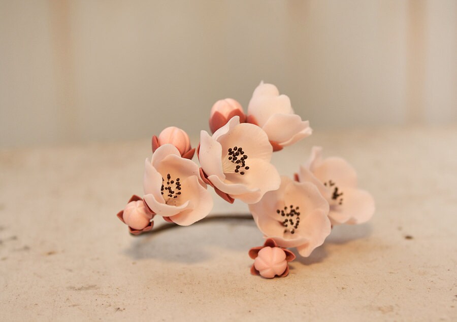 Sakura cuffcherry blossom bracelet handmade by polymer clay | Etsy