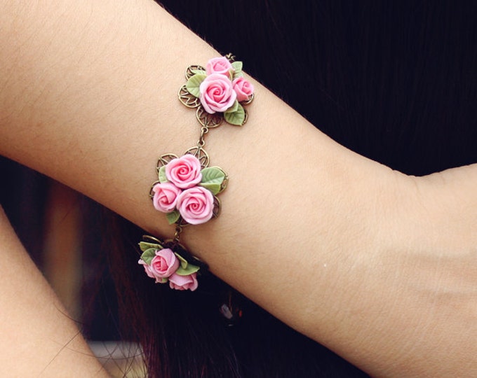 Pink Rose Bracelet, Flowers Bracelet, Vintage Bracelet , Floral - Etsy