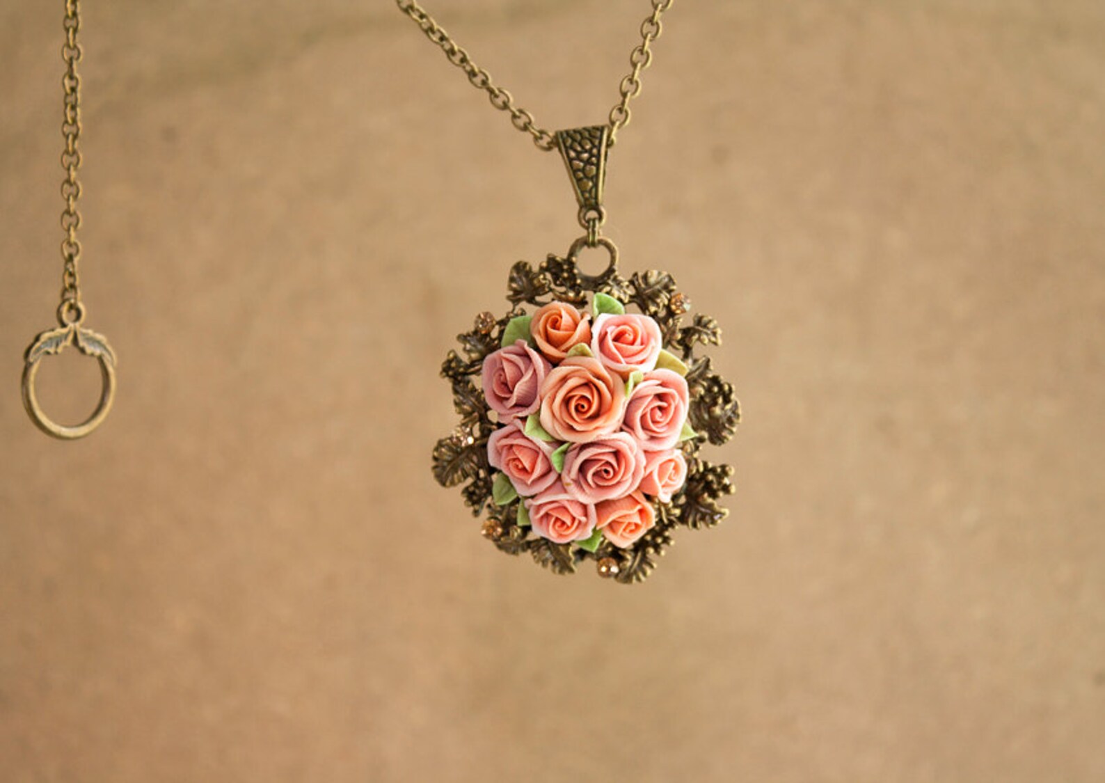 Polymer Clay Rose Necklace, Dust Pink Rose, Vintage Necklace - Etsy
