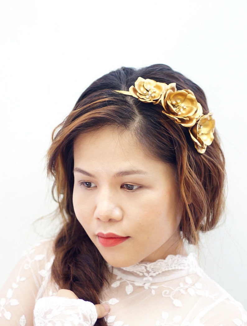 Gold flower headbandgreek headband made by polymner clay | Etsy