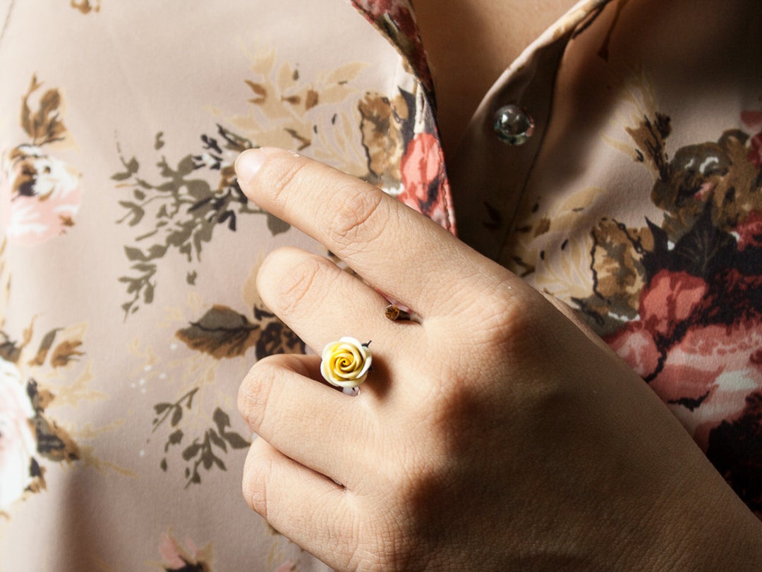 Polymer Clay Pink Rose Ring, Flowers Ring,tiny Soft Pink Ring Made ...