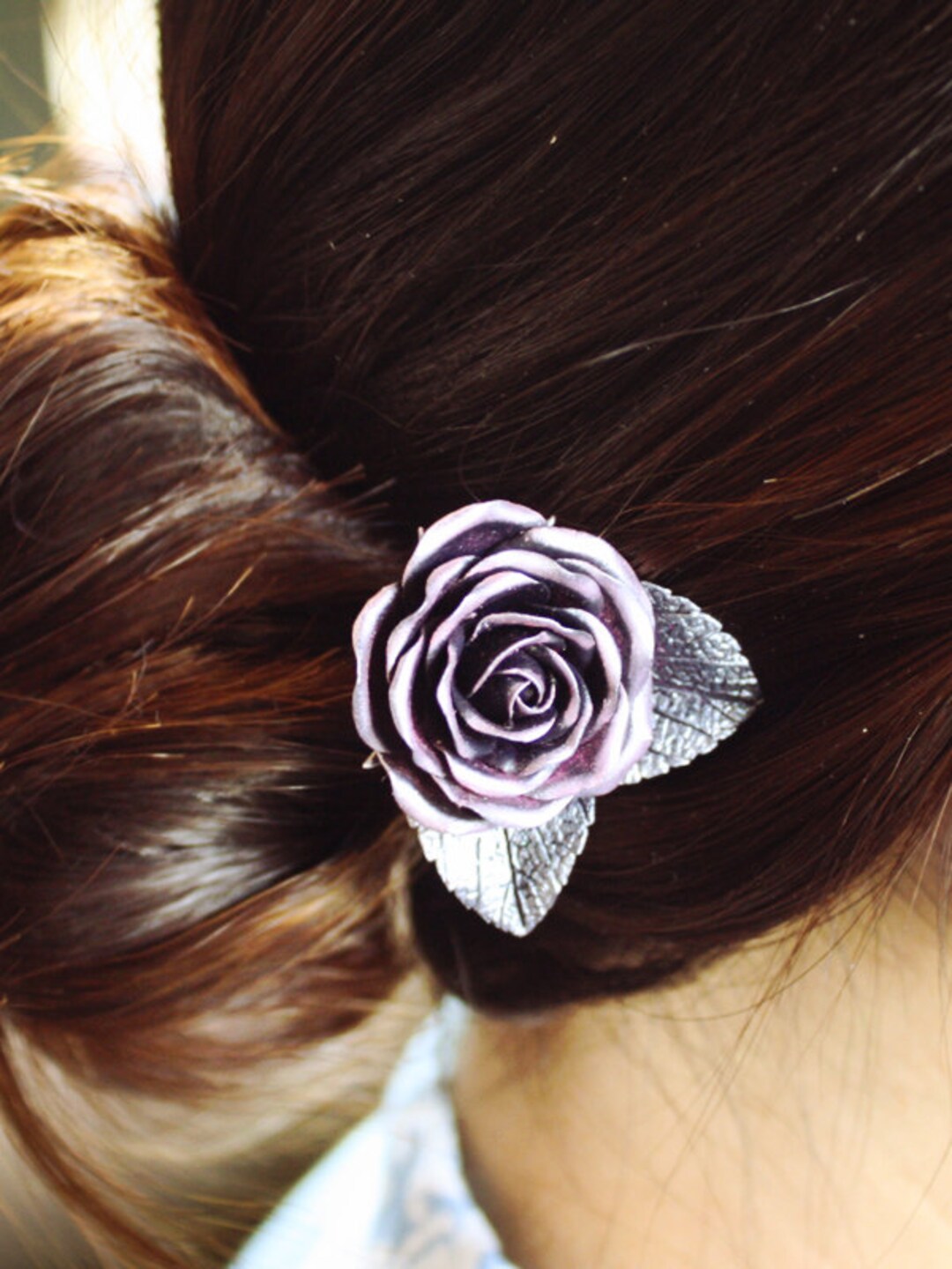 Pink Silver Wax Rose Hair Stick, Hair Accessories ,handmade Flowers - Etsy